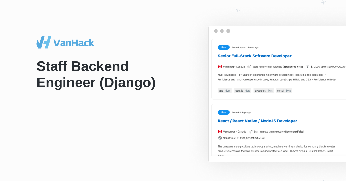 Staff Backend Engineer (Django) - VanHack